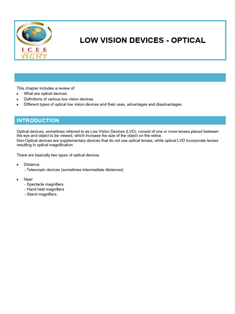 05 Optical Low Vision Devices | PDF | Optics | Field Of View