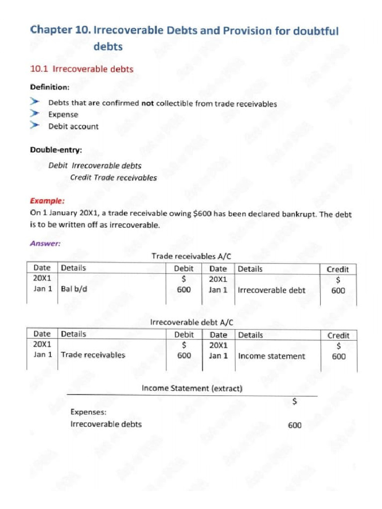 Irrecoverable Debts and Provision for Doubtful Debts | PDF