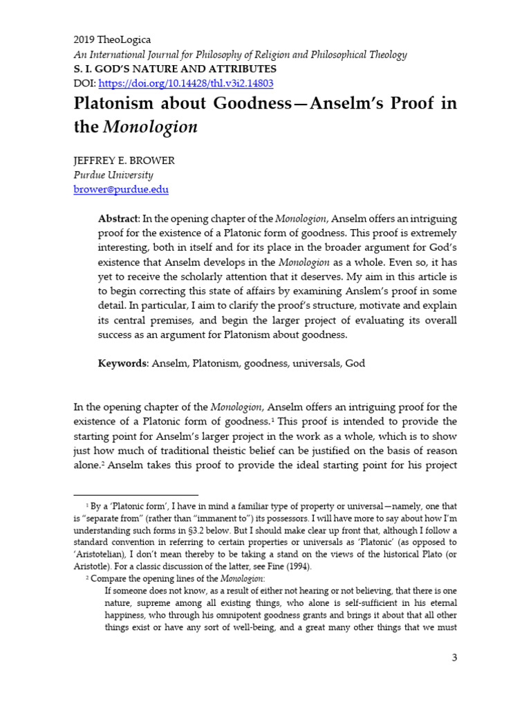 Brower, Anselm's Proof of Platonism | PDF | Ontology | Philosophical ...