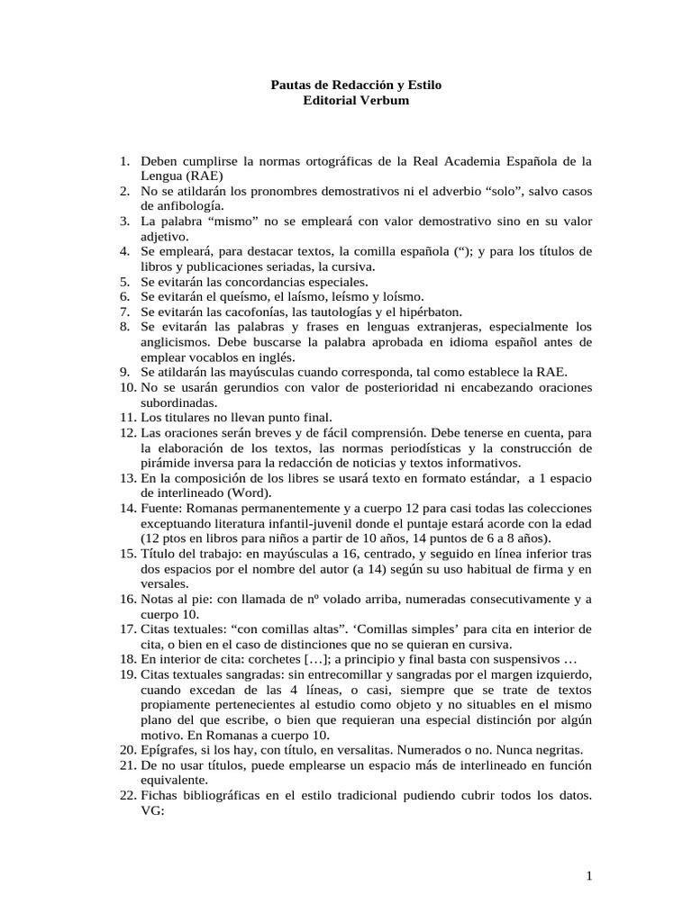 Pautas de Redacción y Estilo de la Editorial Verbum | PDF | Lingüística