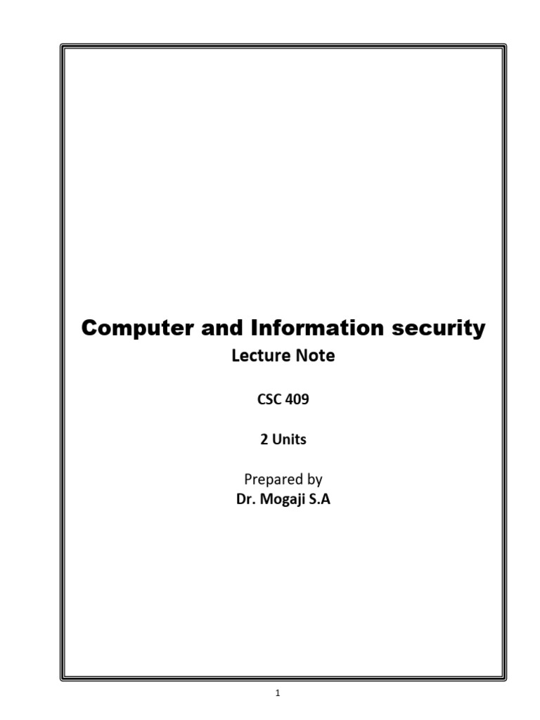 CSC 409 Computer and Information Security by Mogaji | PDF | Cryptography | Key (Cryptography)