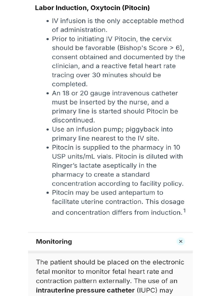 Labor Induction, Oxytocin (Pitocin) | PDF