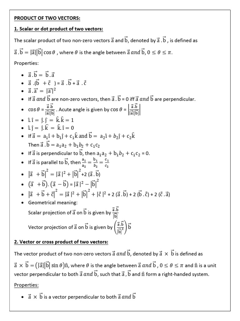 Product of Two Vectors | PDF | Euclidean Vector | Euclidean Geometry