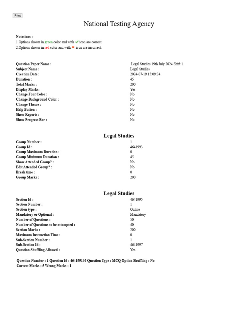 CUET 2024 Legal Studies Question Paper With Answer Key | PDF | Multiple ...