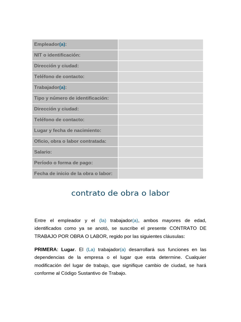 Contrato de Obra o Labor | PDF | Salario | Derecho laboral