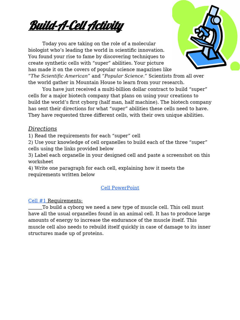 Copy of Copy of Build-a-Cell Activity | PDF | Cell (Biology) | Vacuole