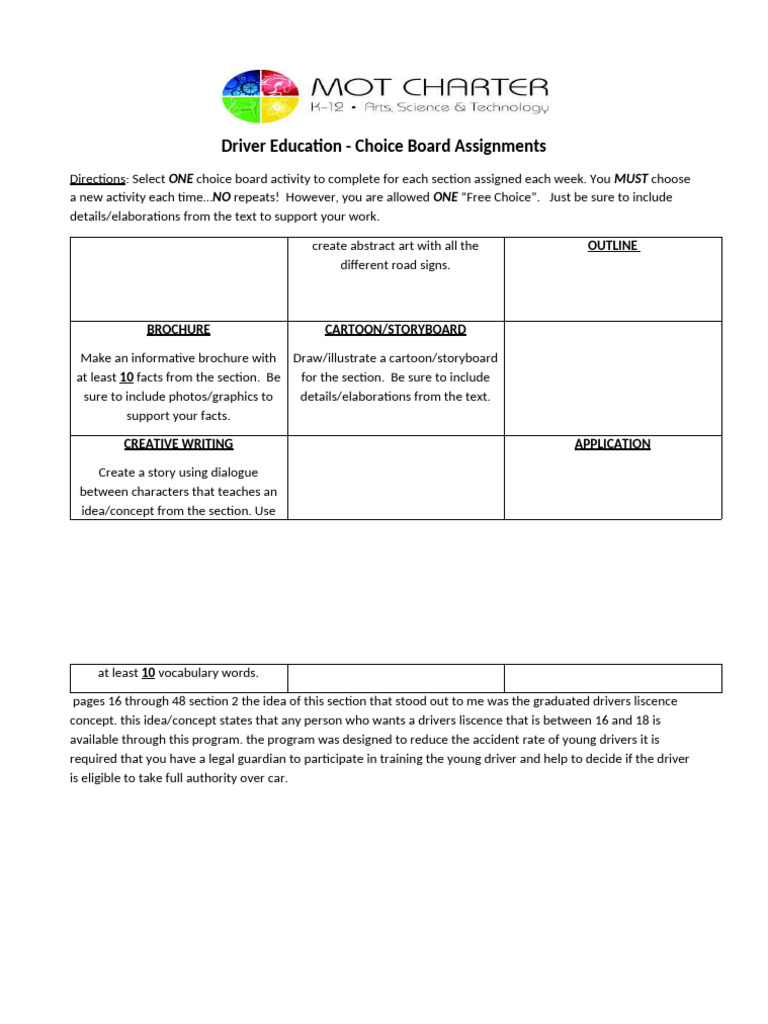 Choice Board Assignments | PDF