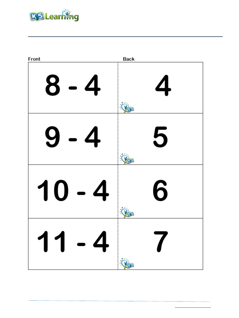 Subtraction Flashcard Sample | PDF