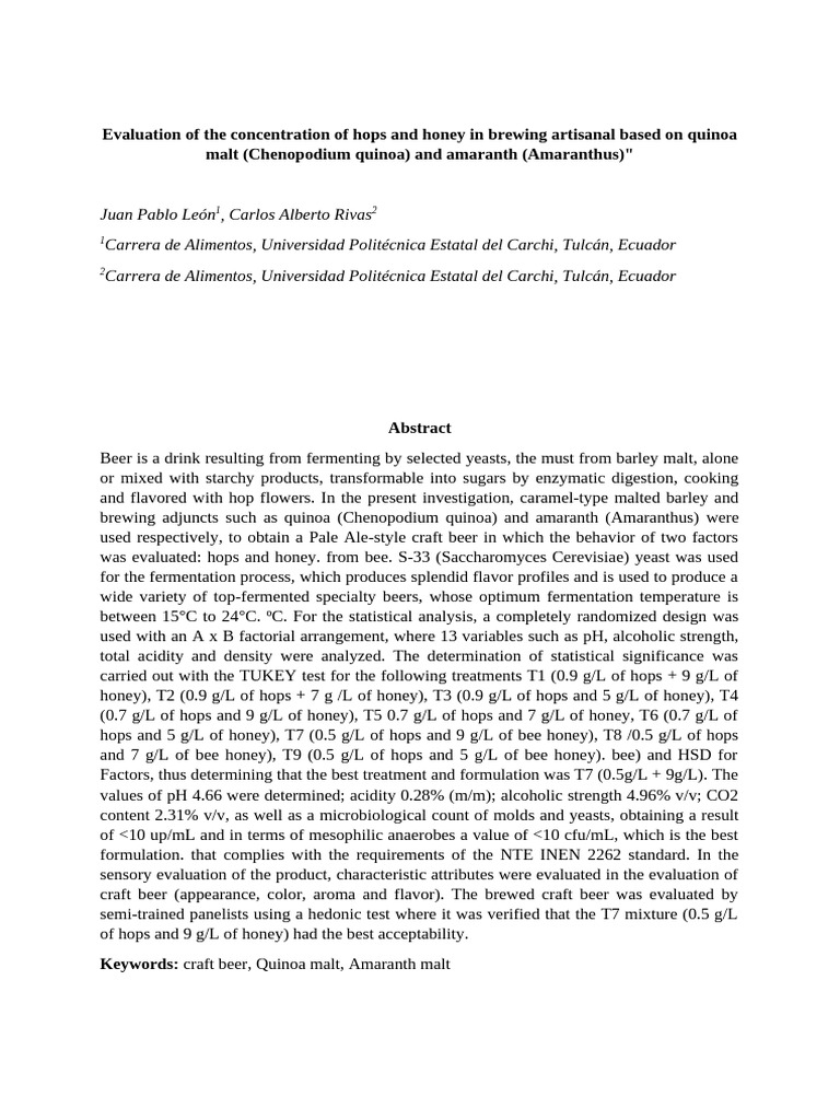Congreso Cereales. Poster. Carlos Rivas | PDF | Brewing | Honey
