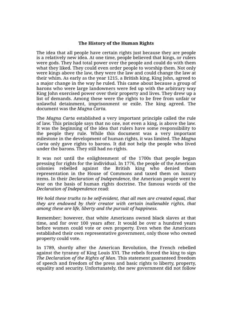 The History of the Human Rights | PDF | Human Rights | Non Governmental ...