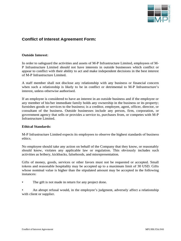 MPI Conflict of Interest Form | PDF | Conflict Of Interest | Bribery