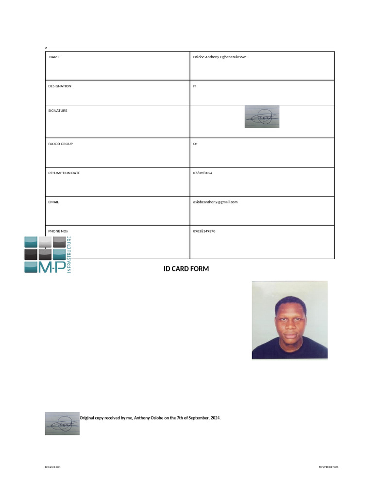 Mpi Id Form | PDF
