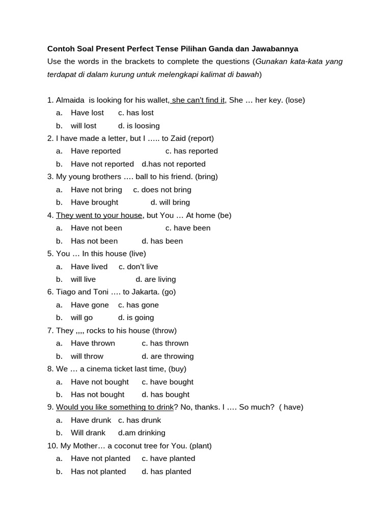 Soal Present Perfect Tense & Jawaban | PDF