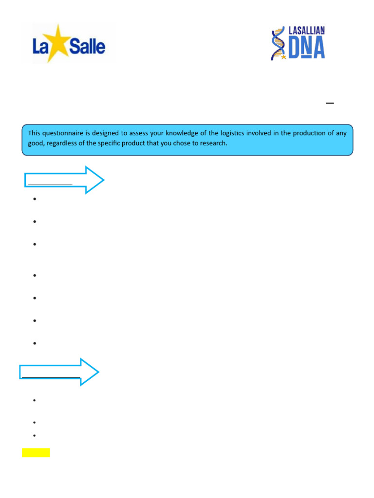 La Salle - III Trimester Logistics - Questionnaire 1 Teamwork 12th ...