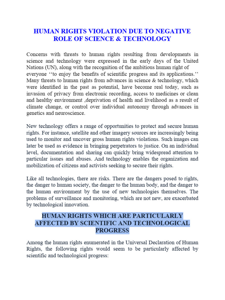 Human Rights Violation Due To Negative Role of Science & Technology ...