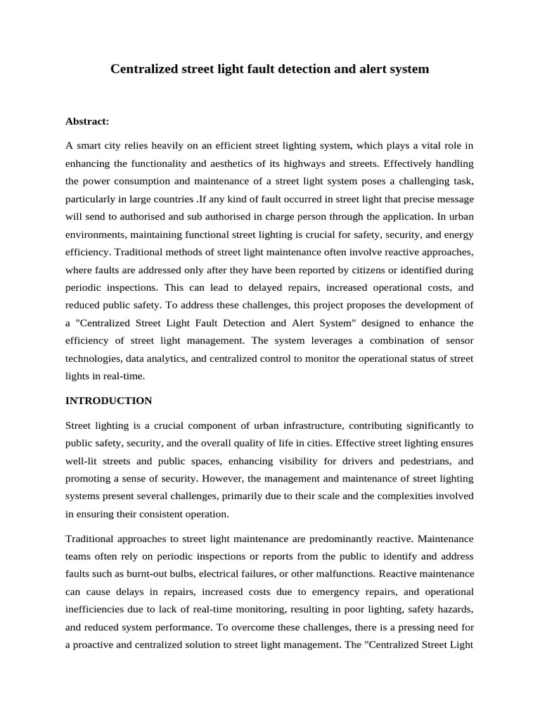Centralized Street Light Fault Detection and Alert System | PDF | Street Light | Lighting