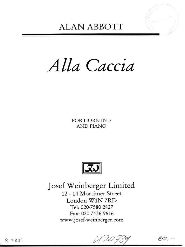 Alla Caccia For Horn & Piano - Alan Abbott | PDF