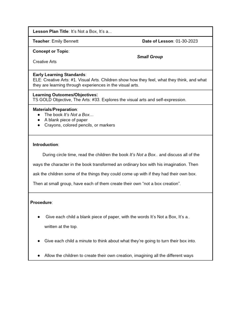 Creative Arts Lesson Plan | PDF