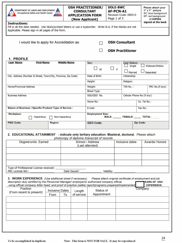 DOLE OSHC Application Form NEW | PDF