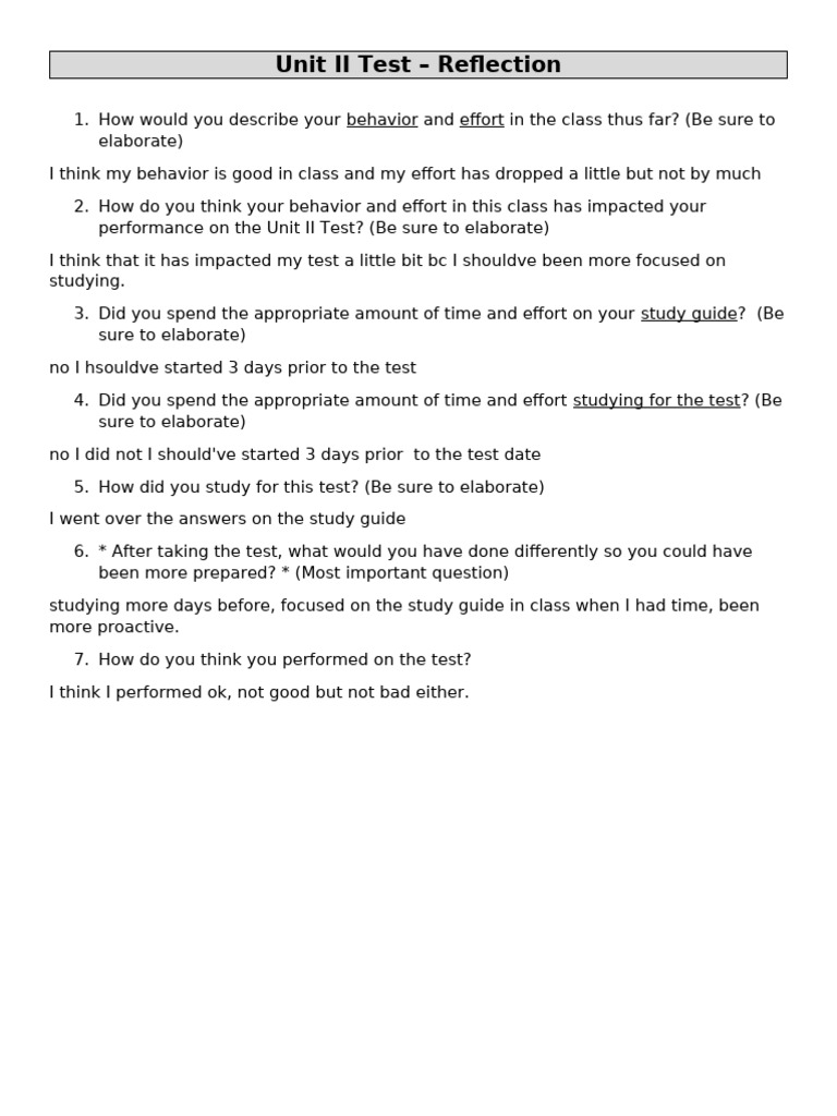 Test Reflection (1) | PDF