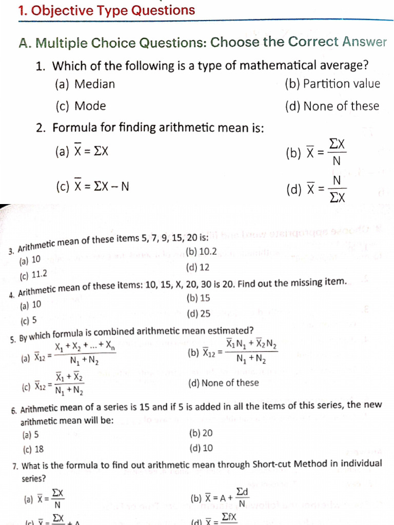 Worksheet 1 (Topic Arithmetic Mean) | PDF