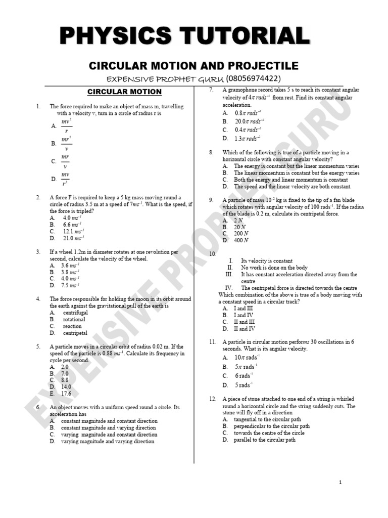 Circular and Projectile Motion Quiz | PDF | Acceleration | Mechanics