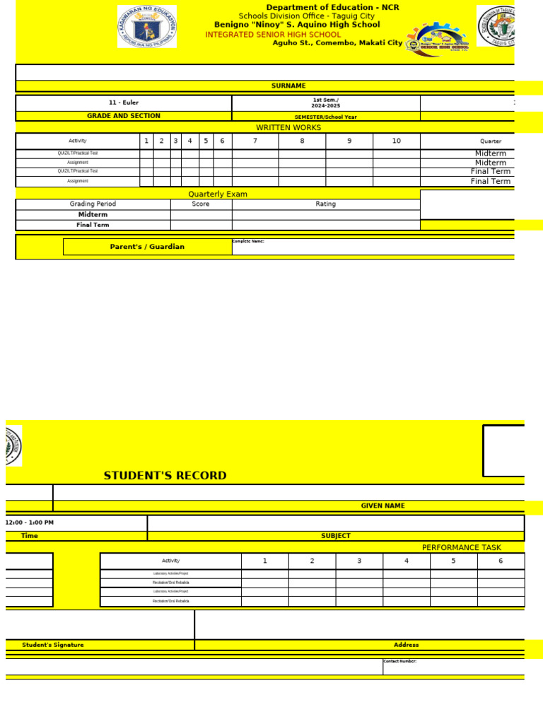 Bnahs Shs Class Card Euler | PDF
