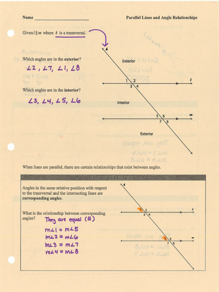 Notes On Parallel Lines and Angle Relationships | PDF