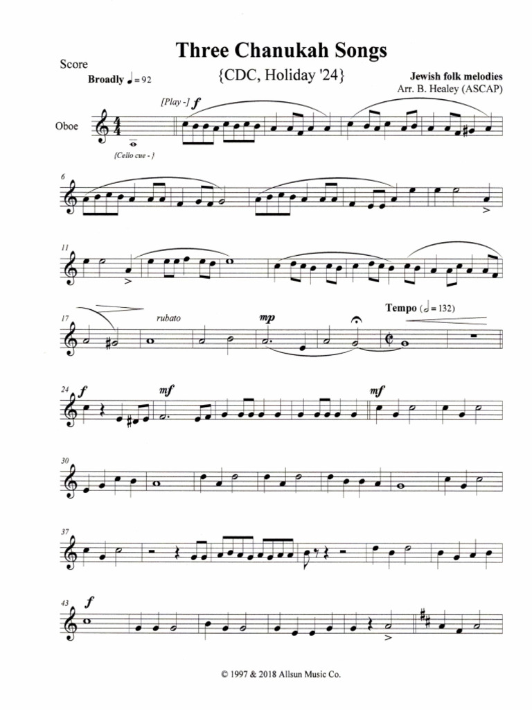 3 Chanukah Songs Oboe | PDF