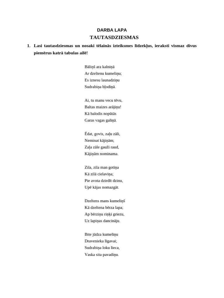 Darba Lapa Tautasdziesmas-2 | PDF