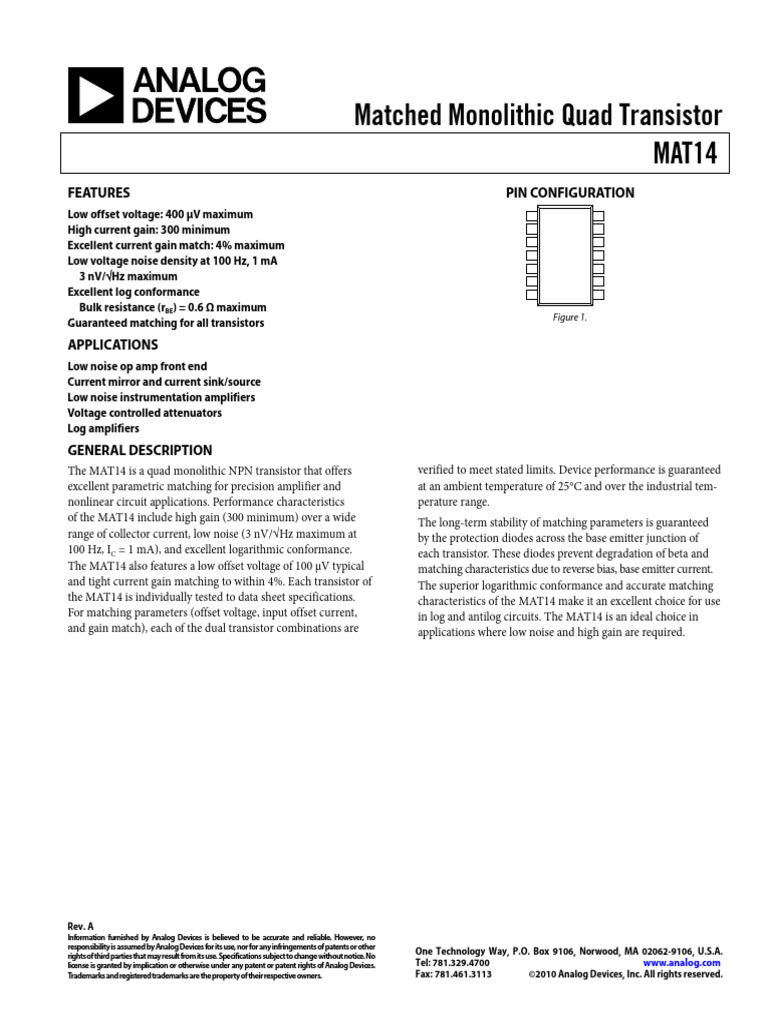 MAT14 - Matched Transistors - Quad - 4pct | PDF | Amplifier | Bipolar Junction Transistor