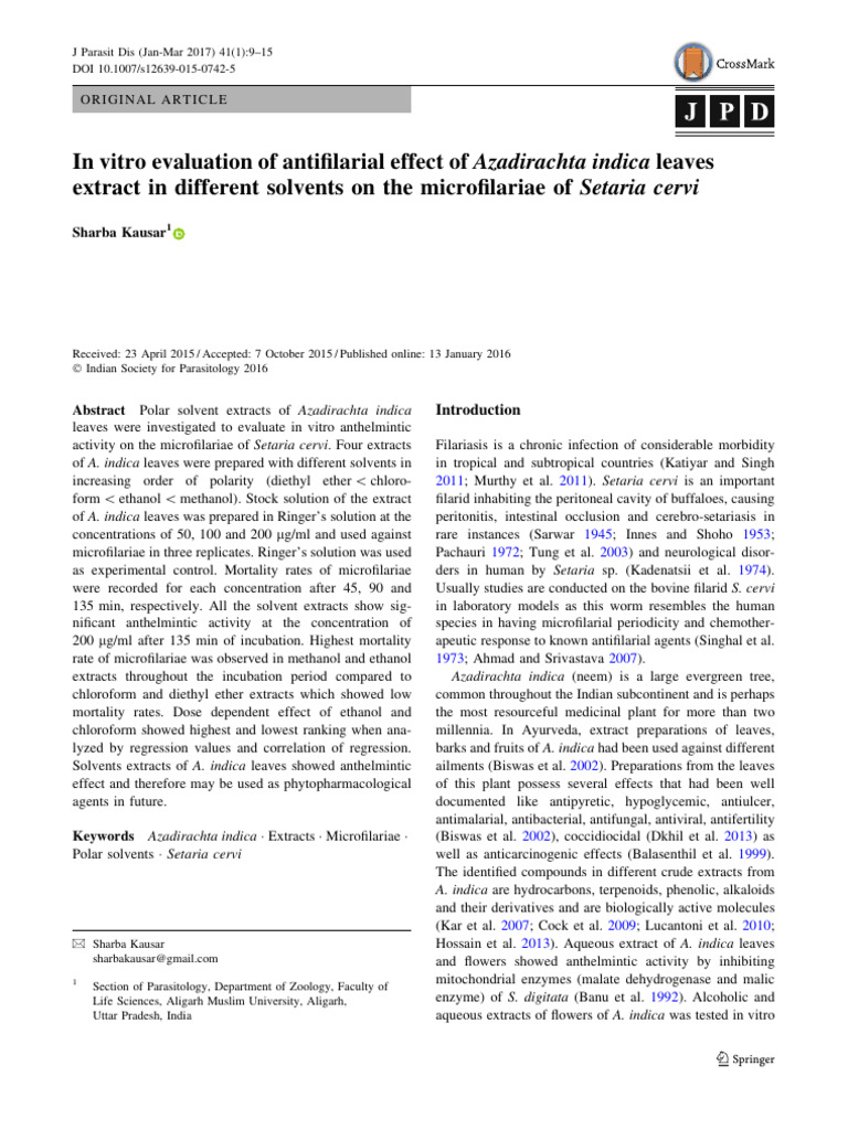 Neem Leaf On Setaria Cervi | PDF | Solvent | Ethanol