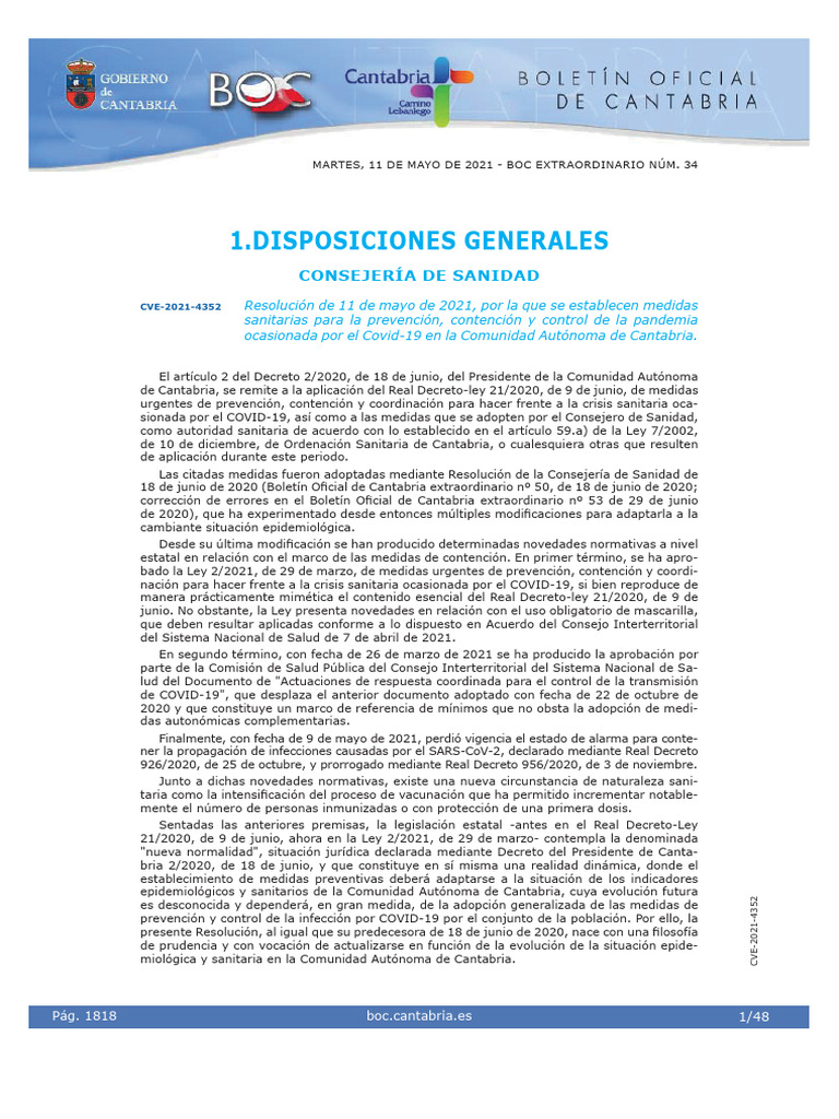 1.disposiciones Generales: Consejería de Sanidad | PDF
