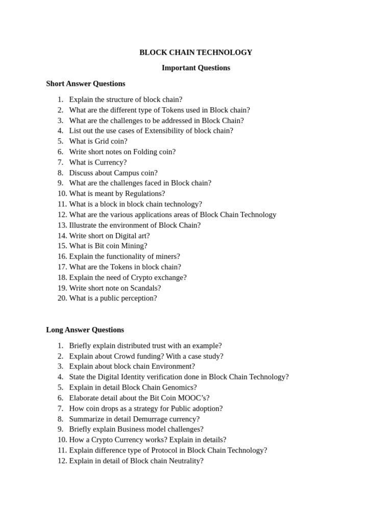 BCT Important Questions | PDF