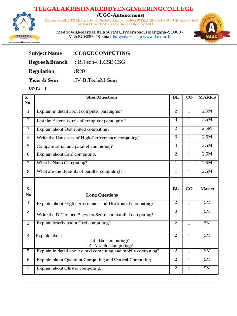 Cloud Computing Question Bank Final | PDF | Cloud Computing | Platform As A Service