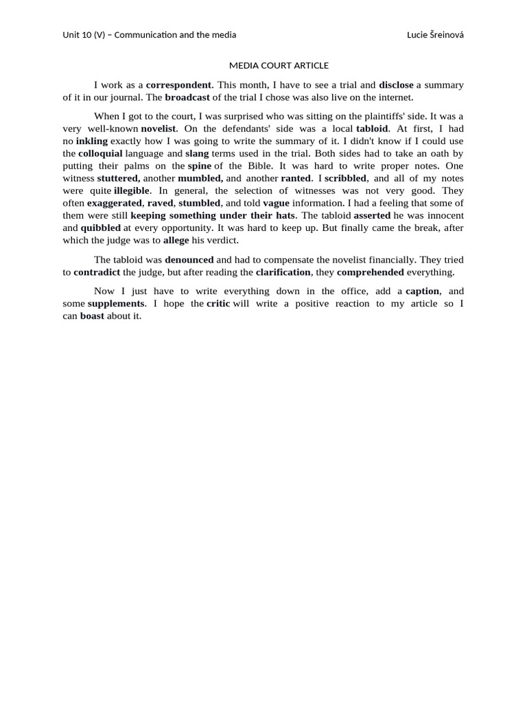 Courtroom Drama: Novelist vs. Tabloid | PDF