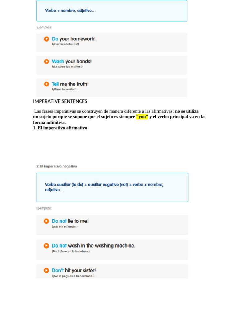 Imperative Sentences | PDF