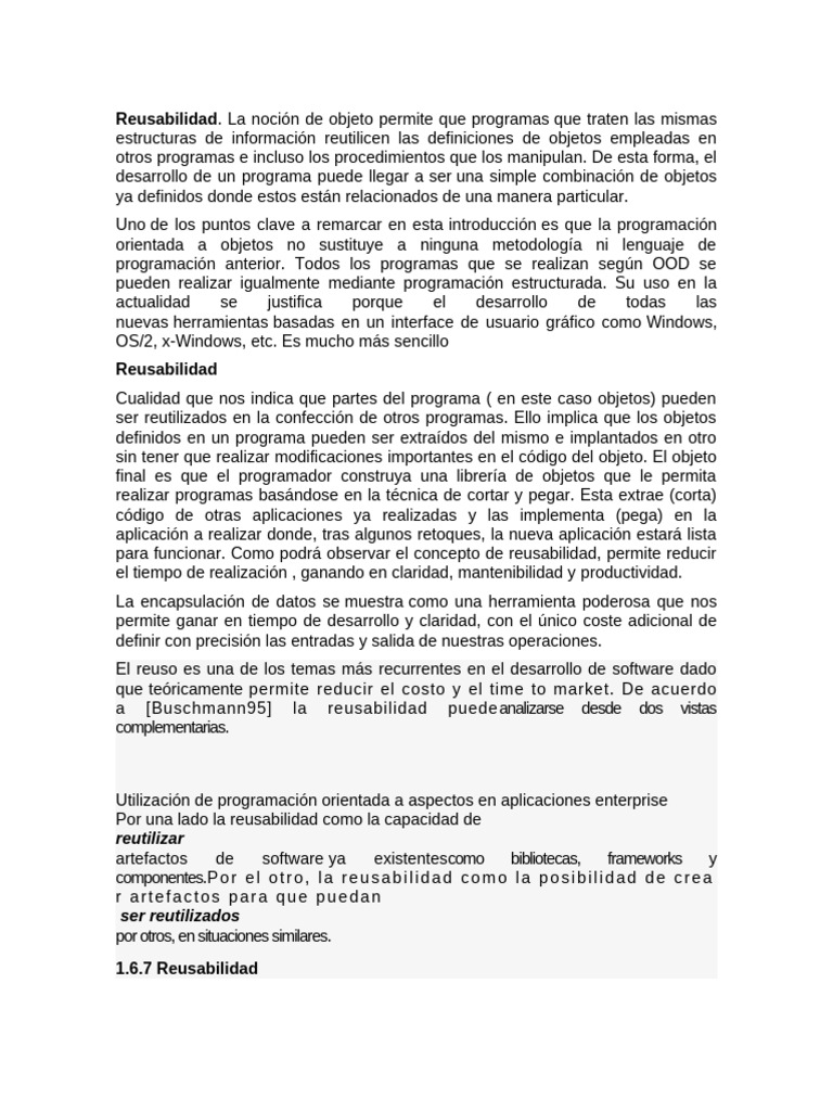 Reusabilidad | PDF | Objeto (informática) | Programación de computadoras