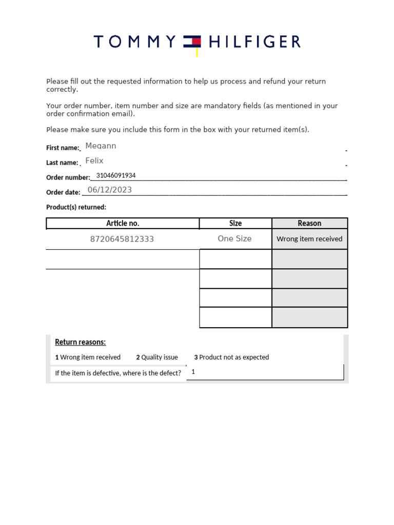 TH Return Form | PDF