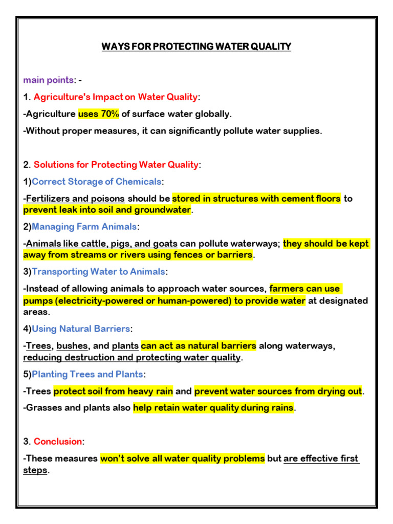Ways For Protecting Water Quality | PDF | Water | Agriculture