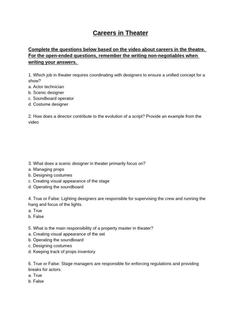 Careers in Theatre Overview | PDF