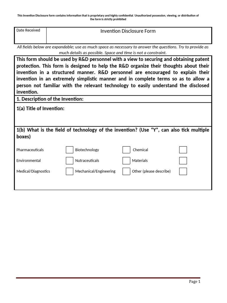 Invention Disclosure Form (IDF) | PDF | Prior Art | Invention