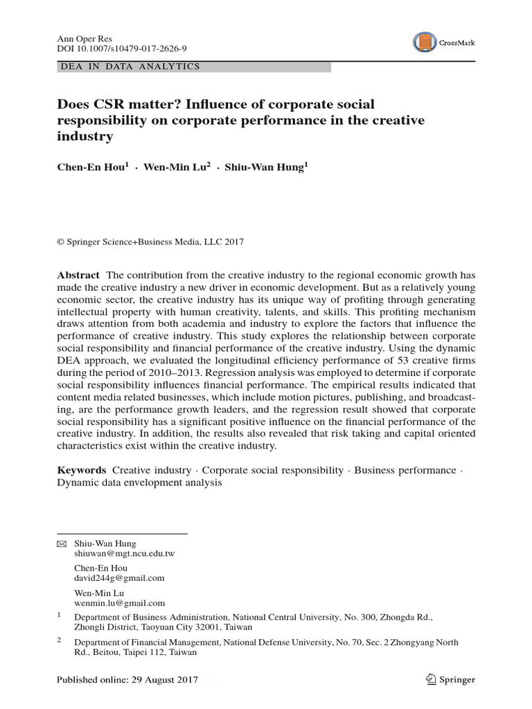Does CSR Matter Influence of Corporate Social Responsibility On Corporate Performance in The ...