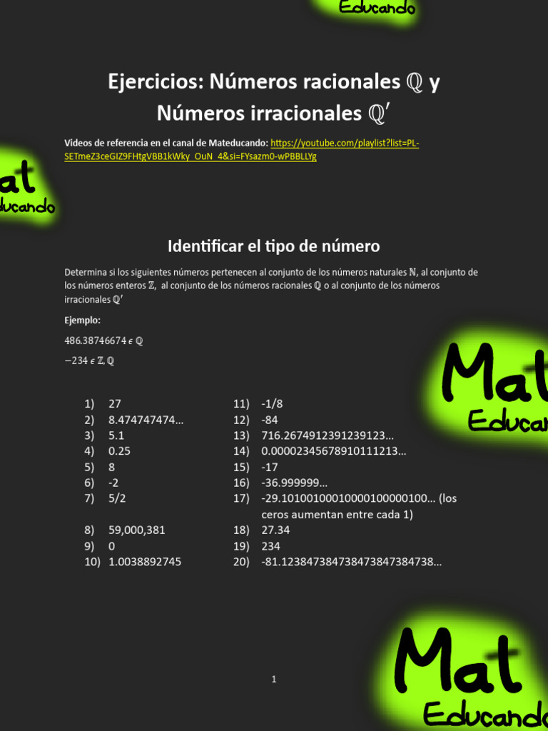 Ejercicios - Números Irracionales | PDF | Número racional | Matemática ...