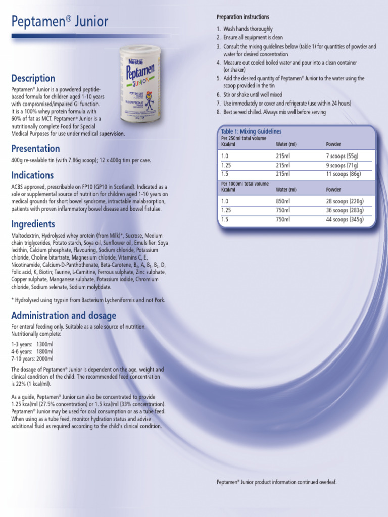 Peptamen Junior Powder ds11510 1 | PDF | Soybean | Nutrition