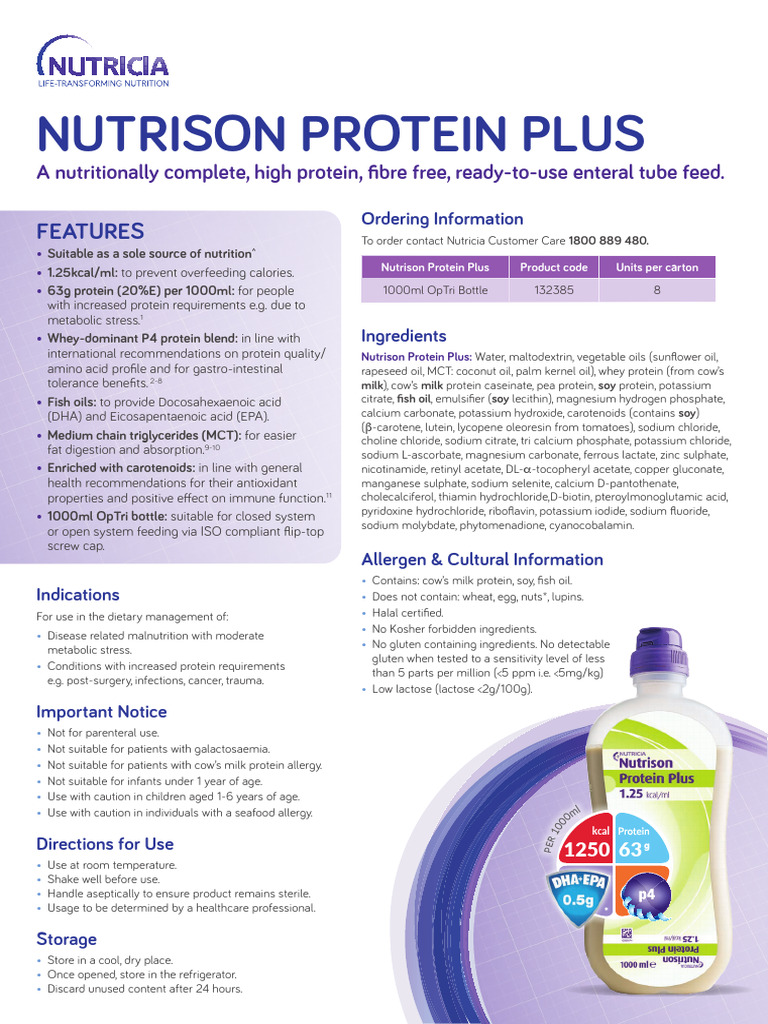 Nutrison Protein Plus Factsheet | PDF | Milk | Fish Oil