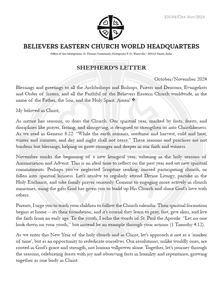 Shepherds Letter OCT NOV 2024 English | PDF | Liturgical Year ...