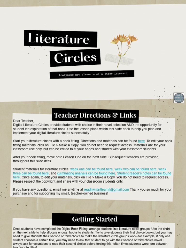 LiteratureCirclesforAnyNovelLitCircleRolesActivitiesAssessments 1 | PDF ...