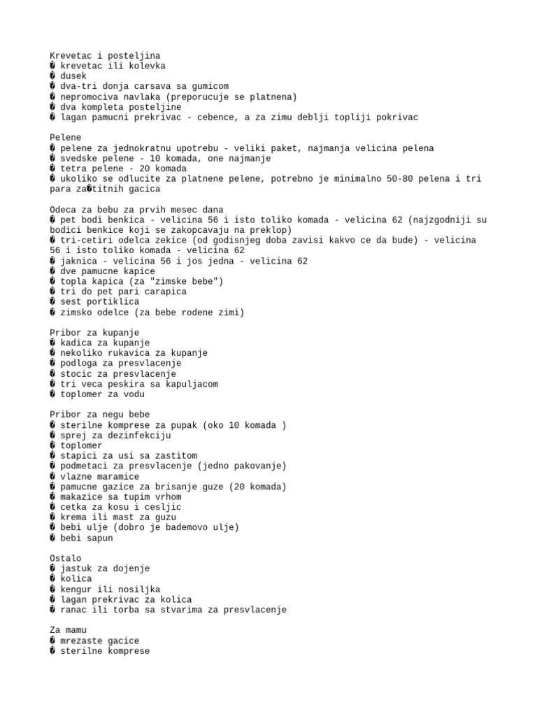 Stvari Za Bebu 1. Mesec | PDF
