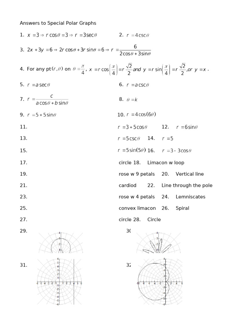 CH 10 Worksheet Polar Graphs Answers | PDF